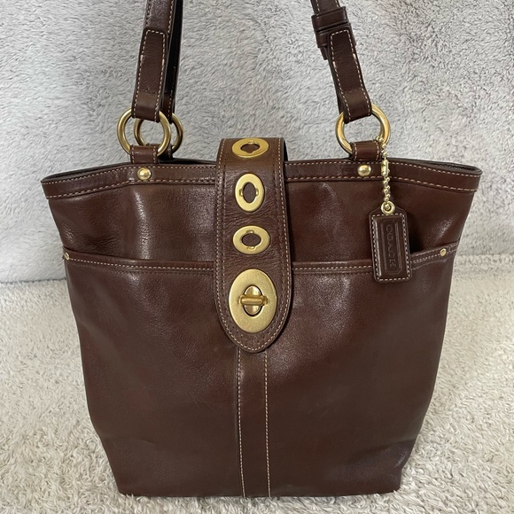Coach | Bags | Coach Legacy Turn Lock Brown Leather Gold Detail ...